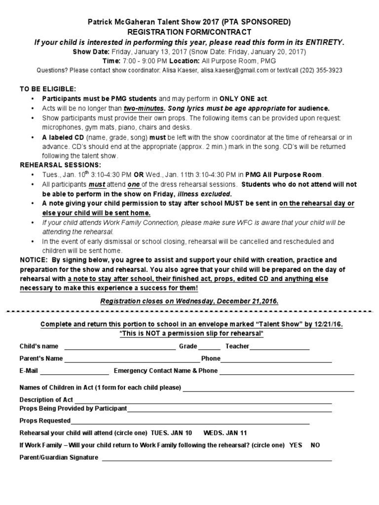 Talent Show Registration Form | PDF