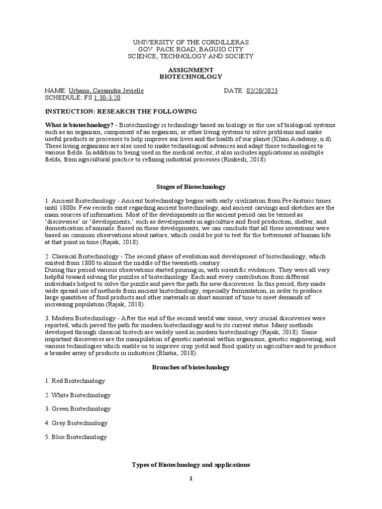Assignment Biotechnology | PDF | Biotechnology | Biology