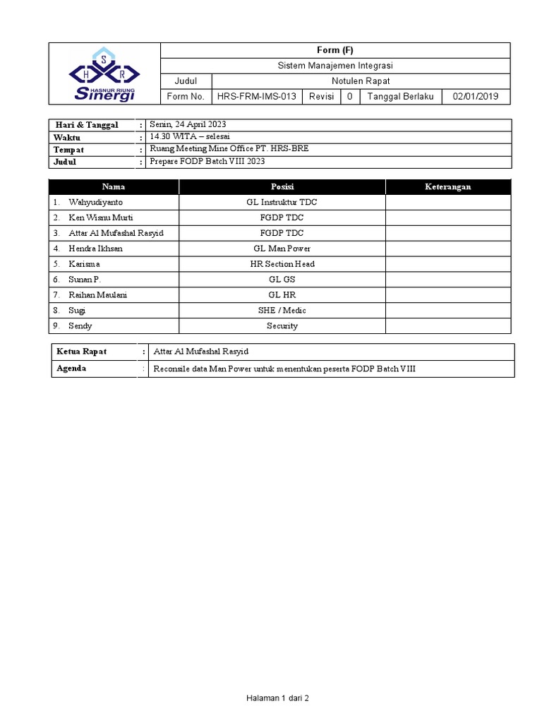 Meeting Koordinasi FODP Batch VIII | PDF