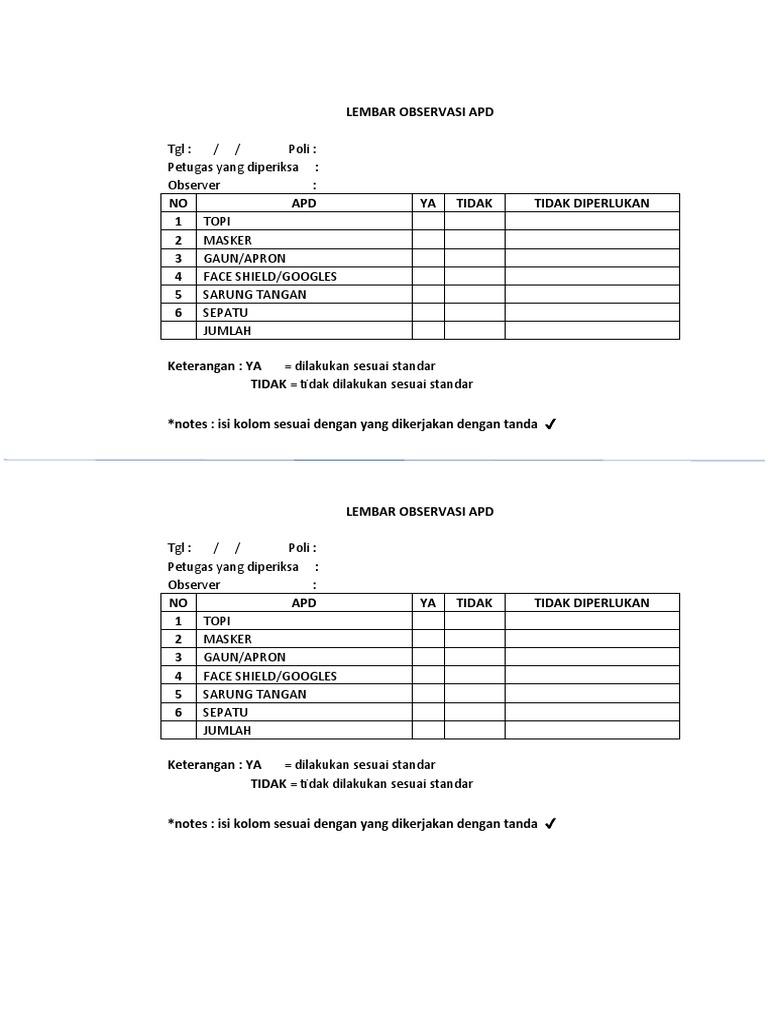 Lembar Observasi Apd | PDF