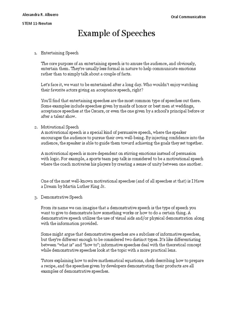 An Overview of Three Common Speech Types: Entertaining, Motivational ...