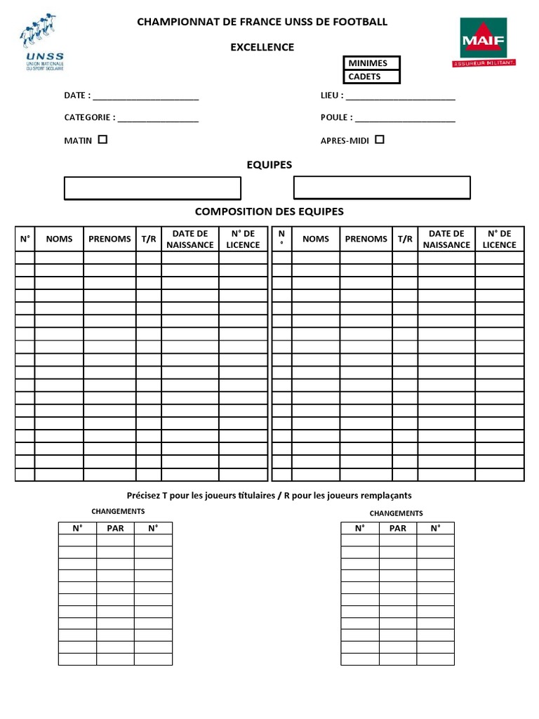 Feuilles de Match Foot Excel 2014 | PDF