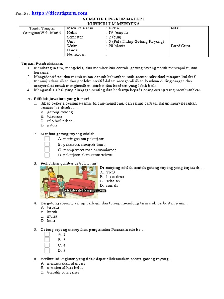 Soal UH PKN Kls 4 UNIT 5 SM 2 | PDF | Karier & Perkembangan