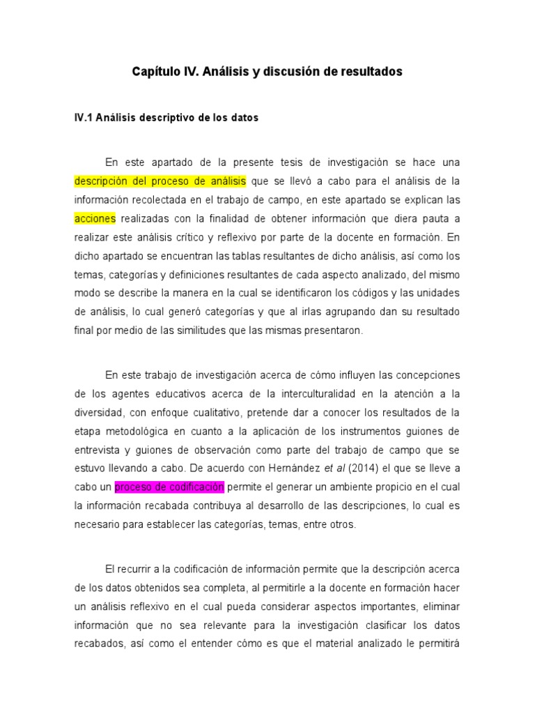 Ejemplo de Capítulo IV. Análisis y Discusión de Resultados | PDF | Información | Maestros
