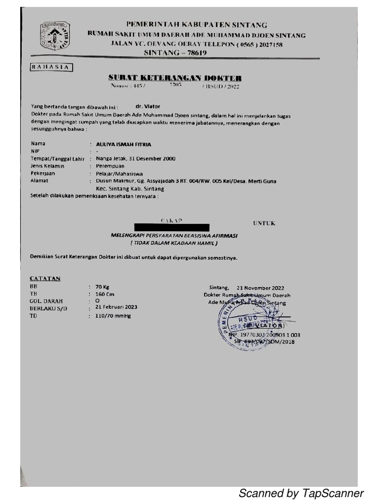 Surat Keterangan Tidak Hamil PDF | PDF