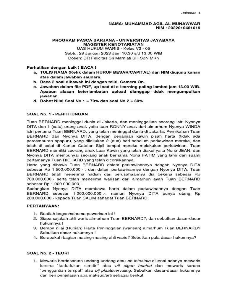 2022010461019-Muhammad Agil Al Munawwar-Hukum Waris-Uas-28012023 PDF ...