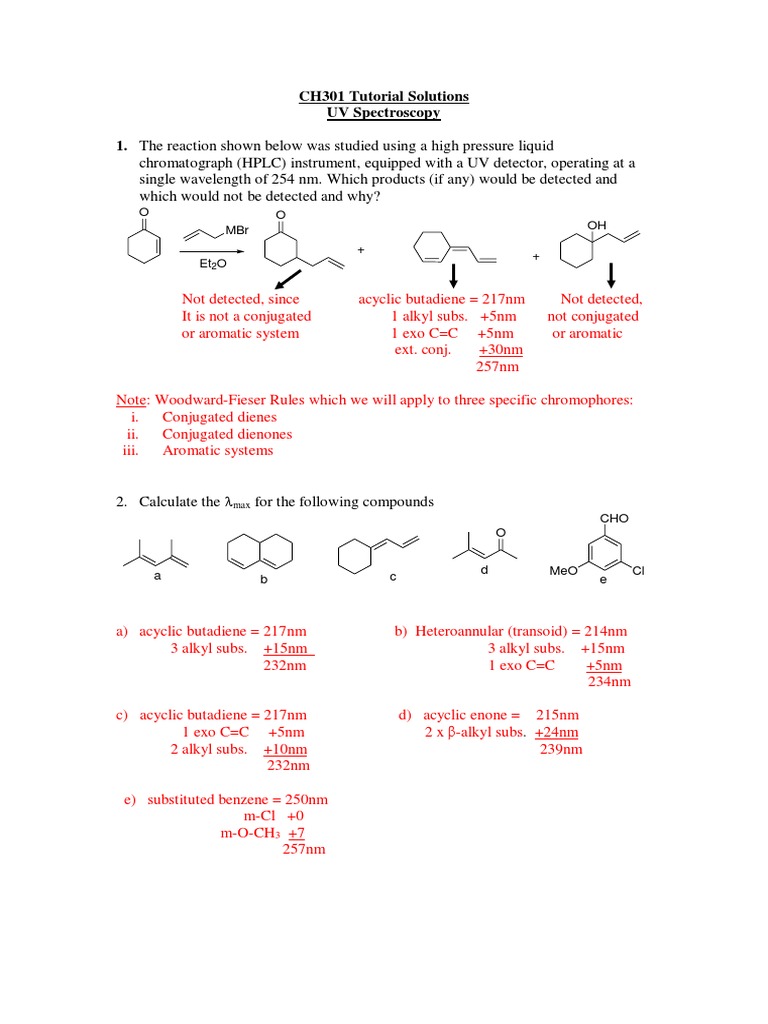 CH301 Tutorial Solutions on UV Spectroscopy.pdf | PDF