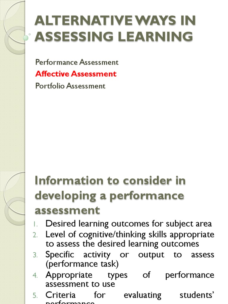Alternative Ways in Assessing Learning 2 | PDF | Educational Assessment ...