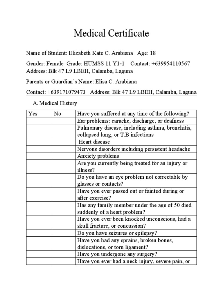 Medical Certificate | PDF | Injury | Cardiovascular Diseases