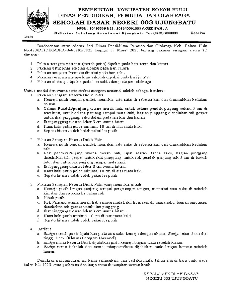 Surat Keterangan Seragam Sekolah | PDF