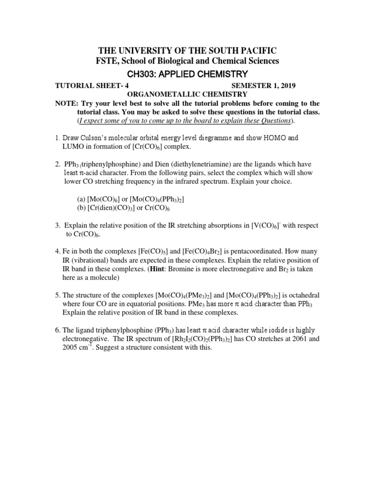 CH303 Tutorial 4 Ans PDF | PDF