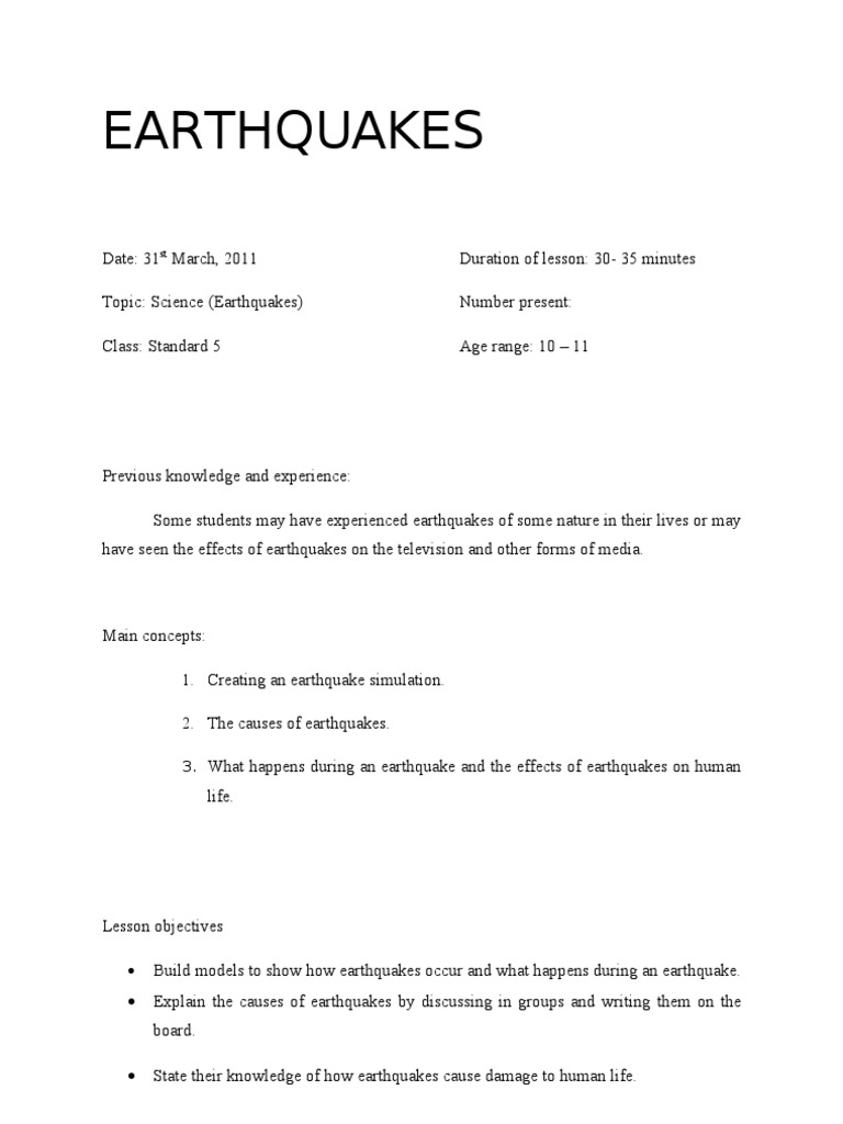 Earthquake Lesson Plan | PDF | Plate Tectonics | Earthquakes