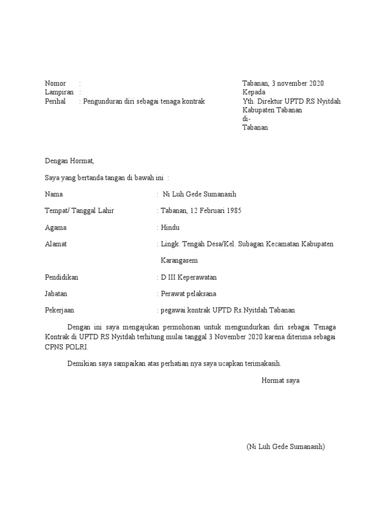 CONTOH SURAT RESIGN.docx | PDF