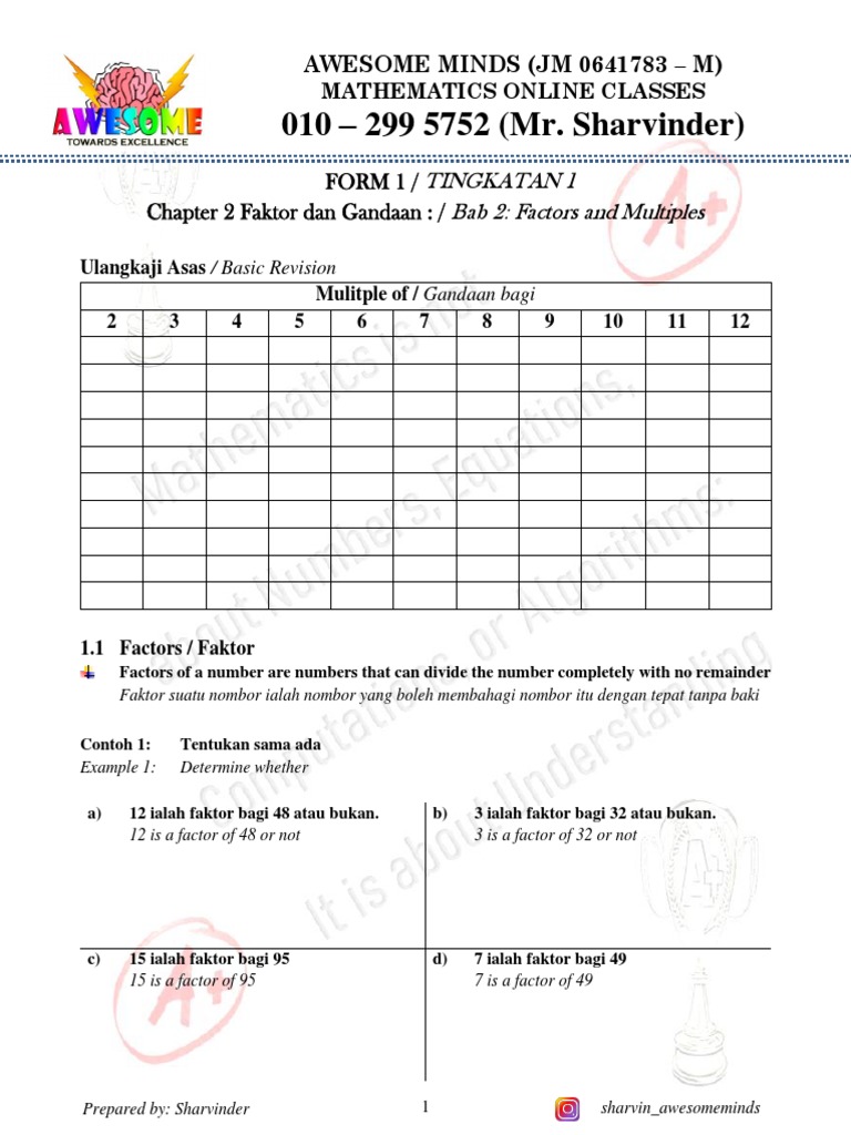 Form 1 Chapter 2 Online | PDF