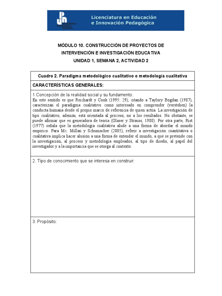 Cuadro 2 Paradigma Metodológico Cualitativo o Metodología Cualitativa | PDF | Crecimiento ...