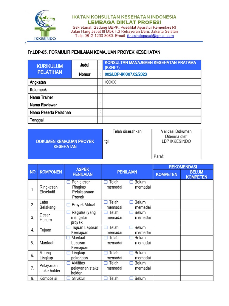 LDP 05. Penilaian Kemajuan Proyek Kesehatan V.2 3 | PDF