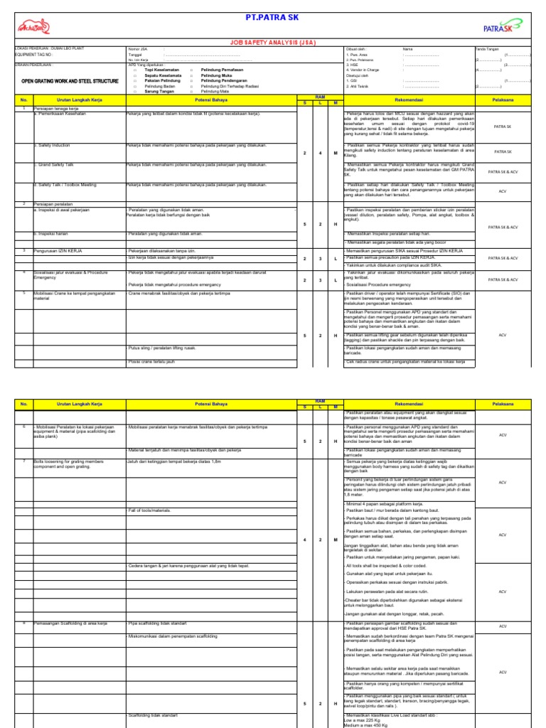 JSA OPEN GRATING WORK INSTALL SCAFOLDING STEEL STRUCTURE Rv.1 | PDF