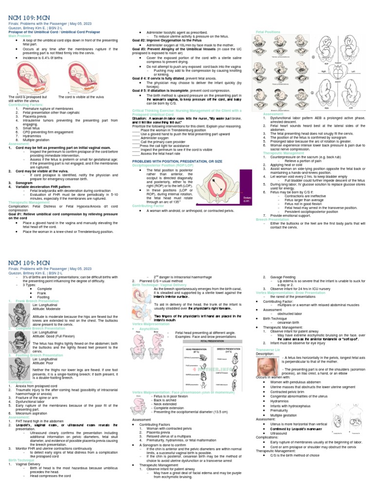 NCM 109 MCN Finals Topic 1 Problems With The Passenger | PDF | Childbirth | Uterus
