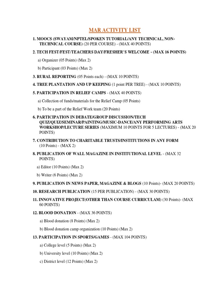 Mar Activity List PDF | PDF
