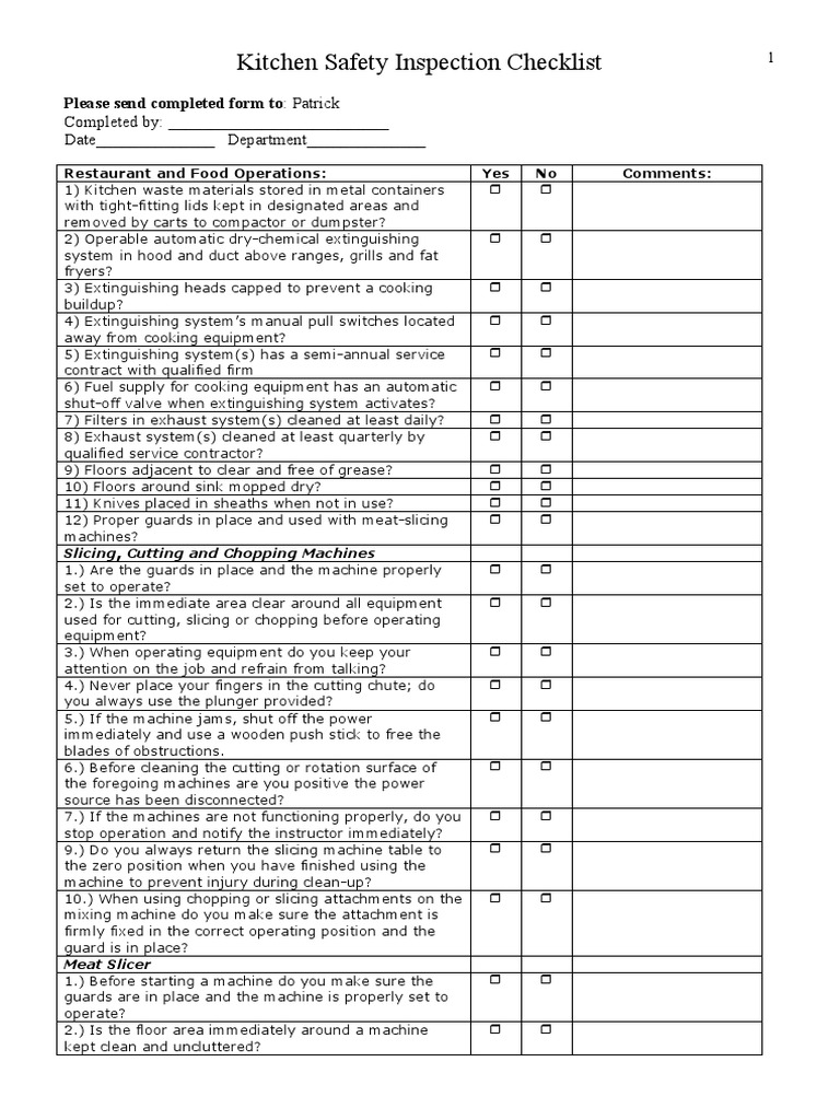Kitchen Safety Inspection Checklist | PDF | Door | Building Engineering