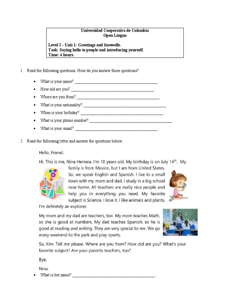 LEVEL I - UNIT 1 - GREETING PEOPLE - INTRODUCING YOURSELF (1) | PDF