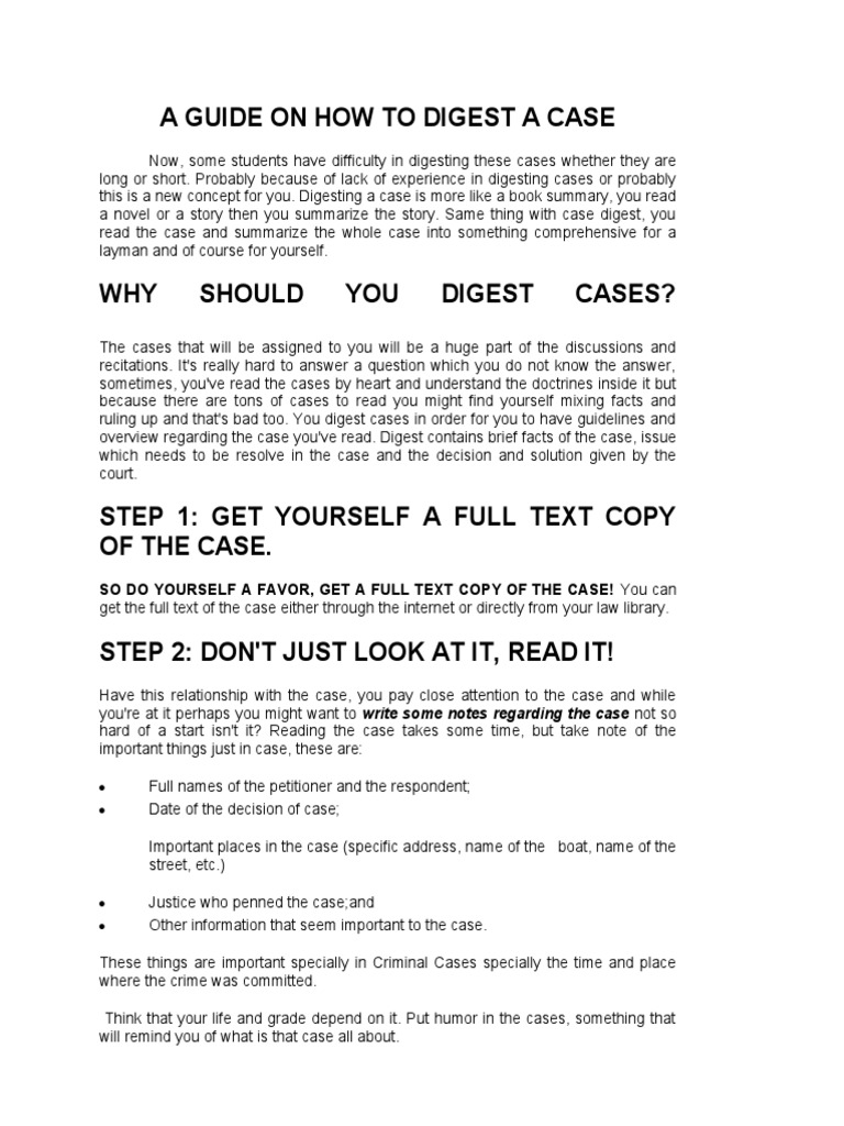 A Guide On How To Digest A Case | PDF | Political Law | Governance