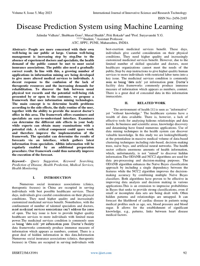 Disease Prediction System Using Machine Learning | PDF | Machine ...
