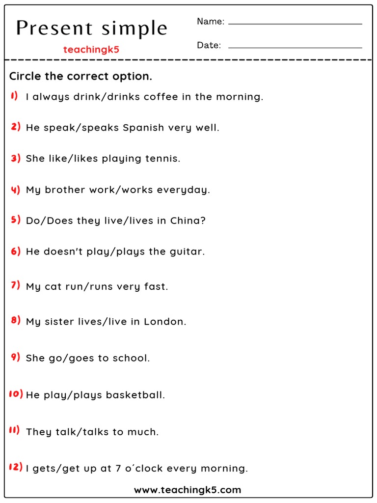 Present Simple Tense Circle The Verbs in Present Simple PDF | PDF