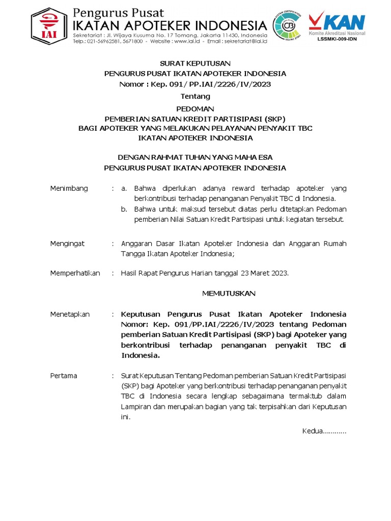 SK-091-Pedoman SKP Kegiatan TB-18 April 2023 PDF | PDF