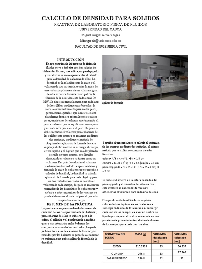 Densidad para Solidos | PDF