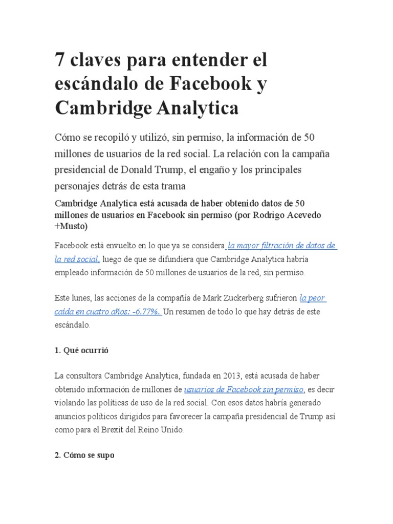 7 Claves para Entender El Escándalo de Facebook y Cambridge Analytica | PDF | Facebook