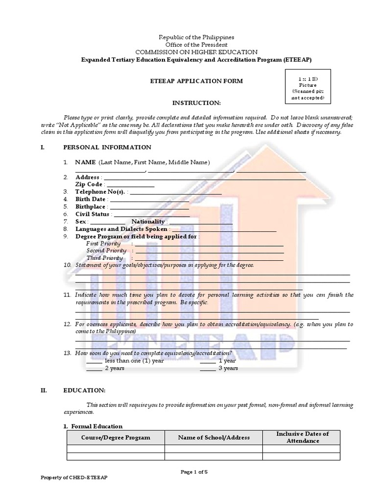 ETEEAP Application Form | PDF | Academic Degree | Higher Education