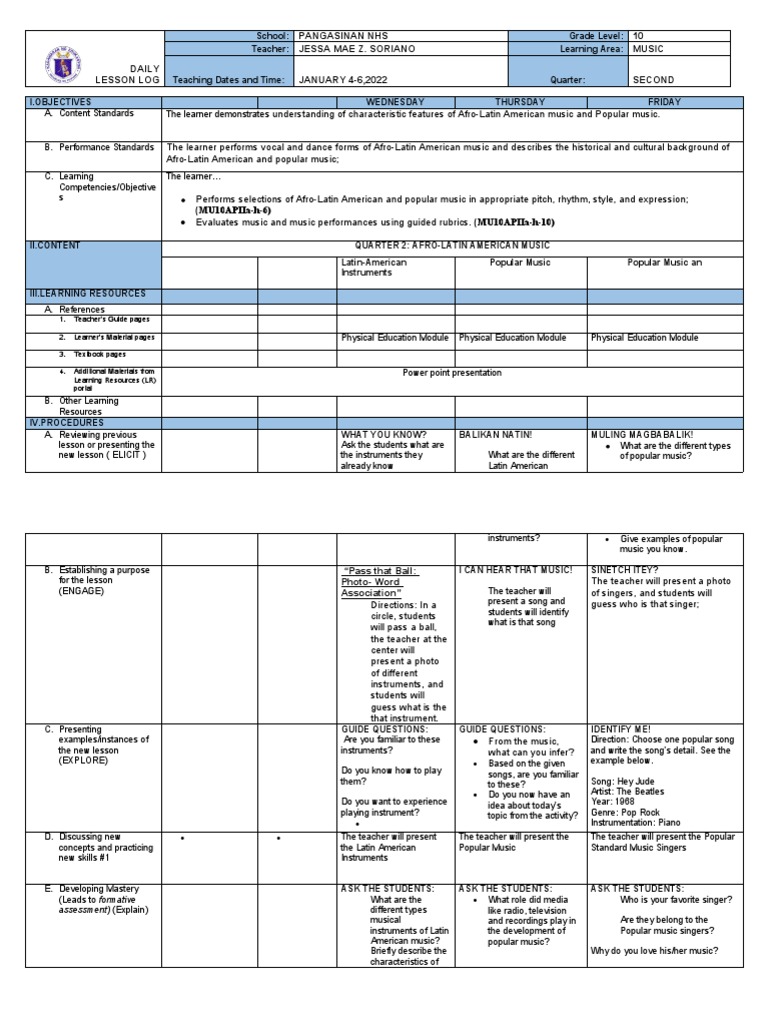 Afro-Latin Music Lesson Plan | PDF | Learning | Teachers