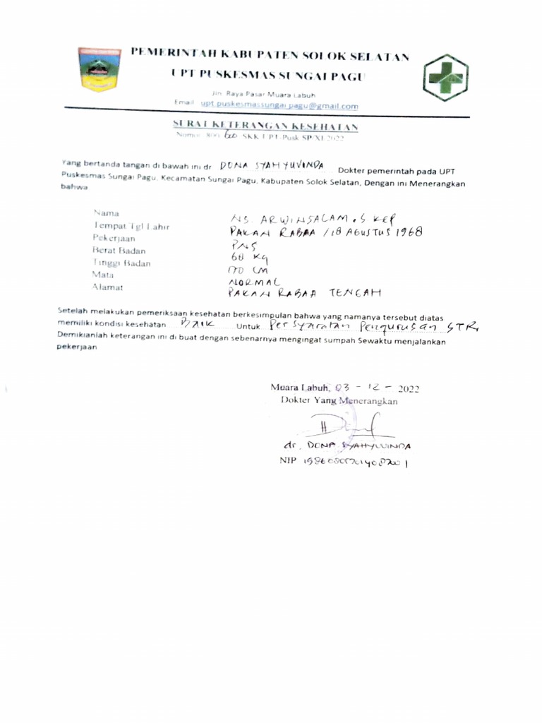 Surat Keterangan Kesehatan Pdf