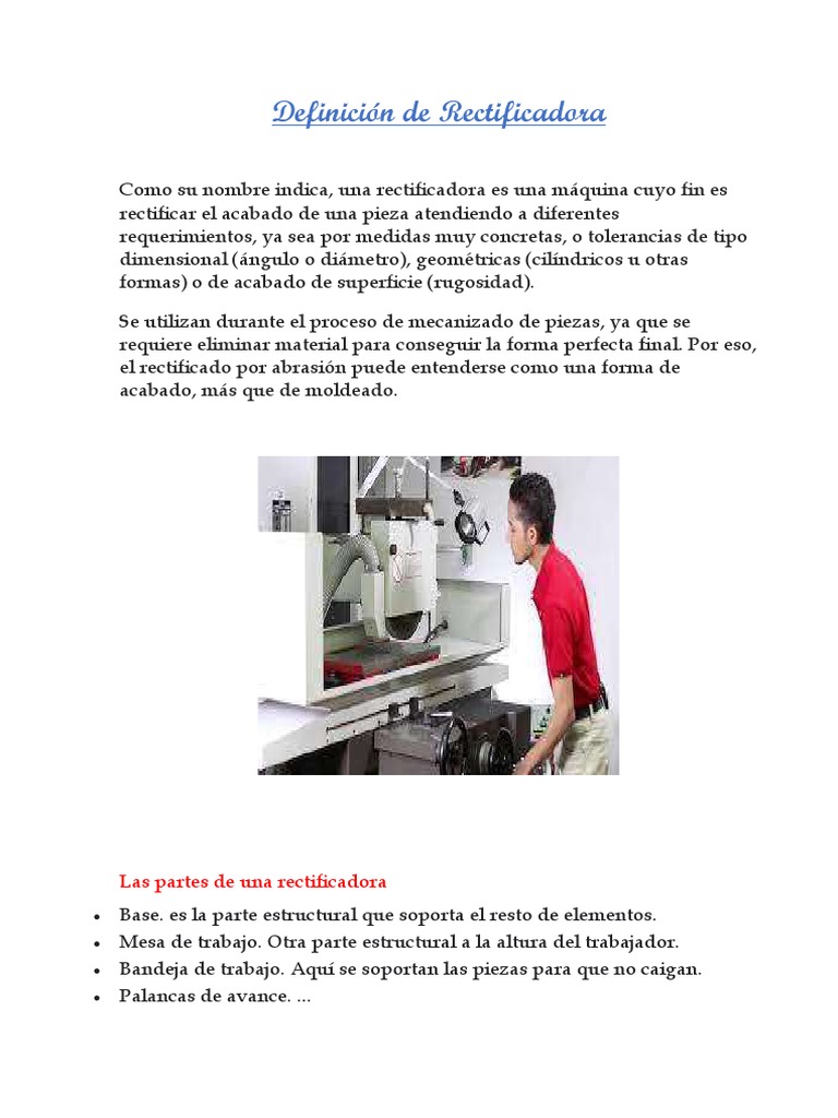 Guía de Rectificadoras para Ingeniería | PDF | Rectificado (corte abrasivo) | Mecanizado