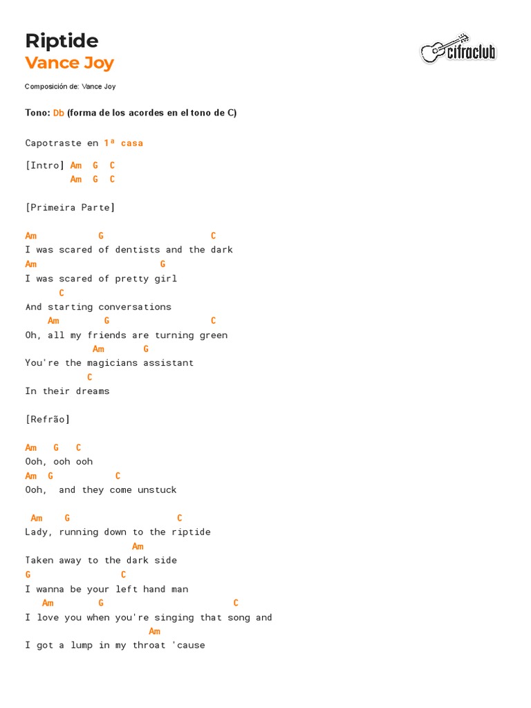 Riptide by Vance Joy | PDF | Songs Written | Songs