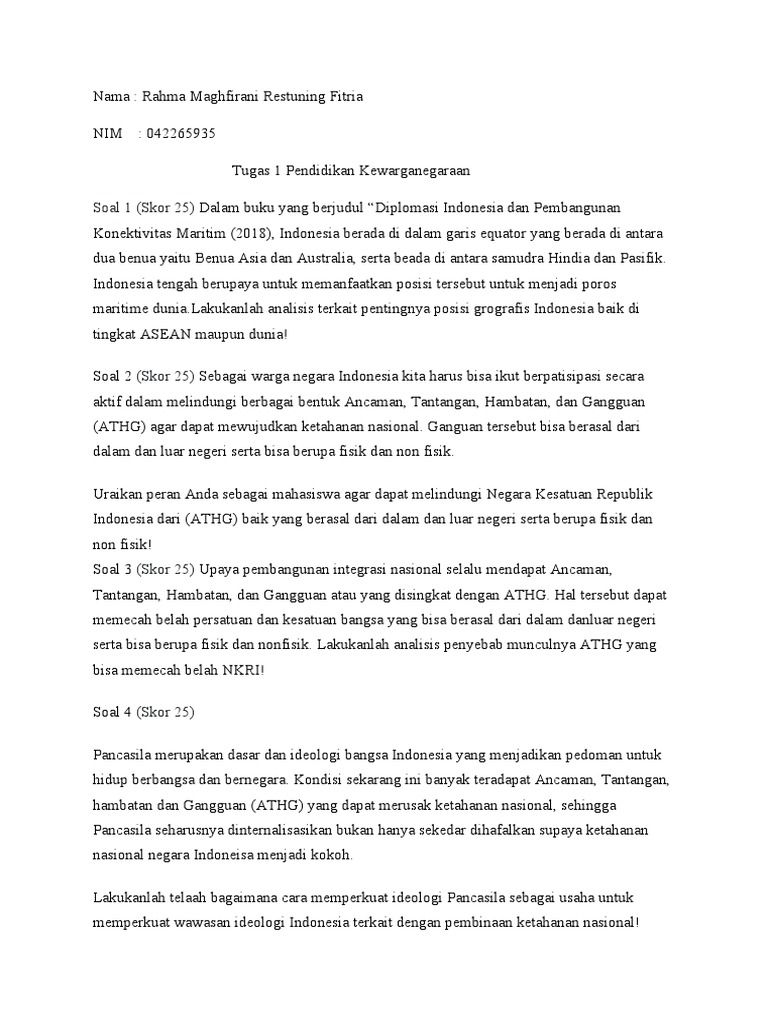 Tugas 1 PKN | PDF | Perjalanan