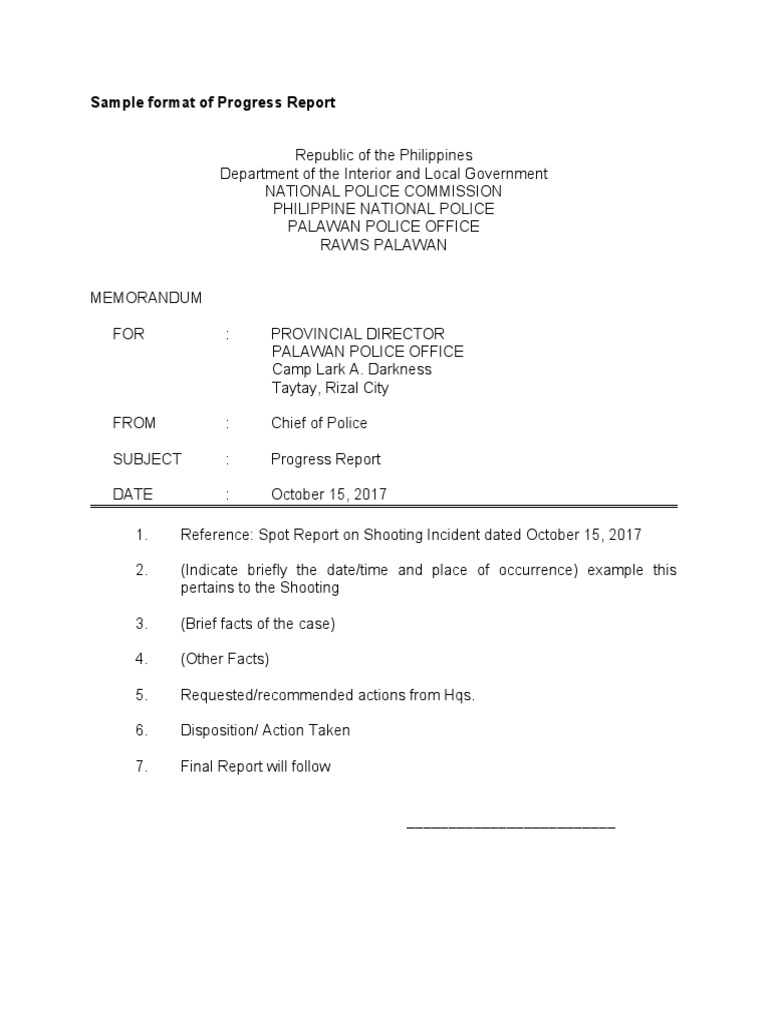 Sample Format of Progress Report | PDF