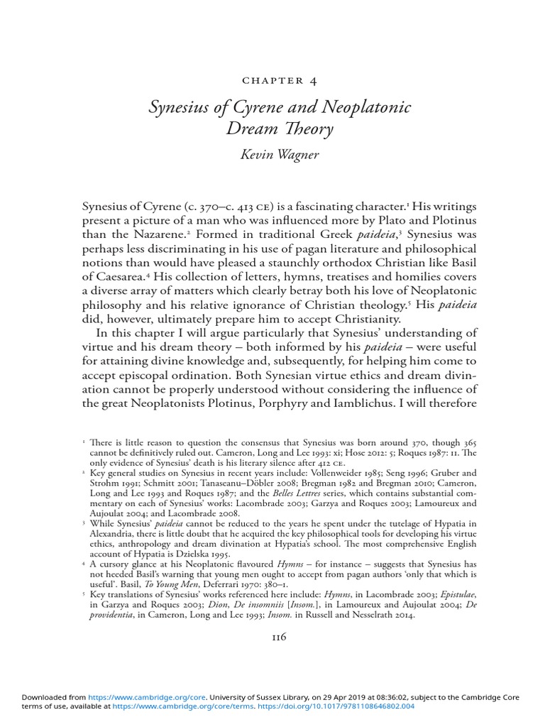 Synesius of Cyrene and Neoplatonic Dream TH Eory: Kevin Wagner | PDF ...
