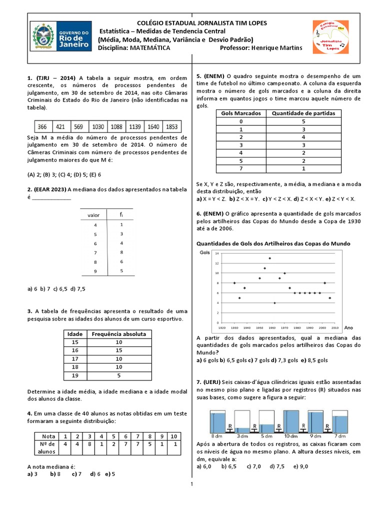 Estatistica - Medidas de Tendencia Central | PDF | Média | Modo ...