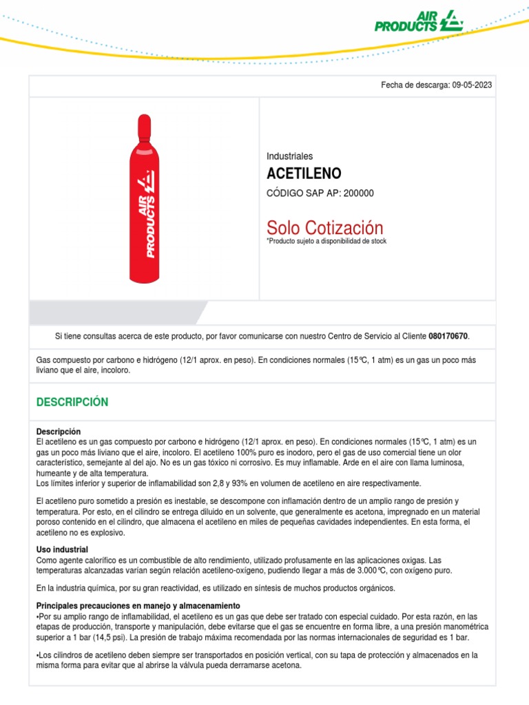 Guía de Uso Seguro de Acetileno | PDF | Gases | Mercurio (Elemento)