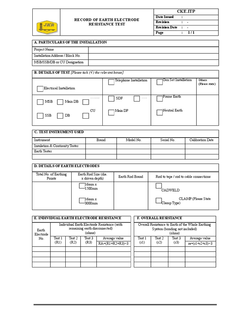 Record of Earth Electrode Resistance Test: Cke - Itp | PDF