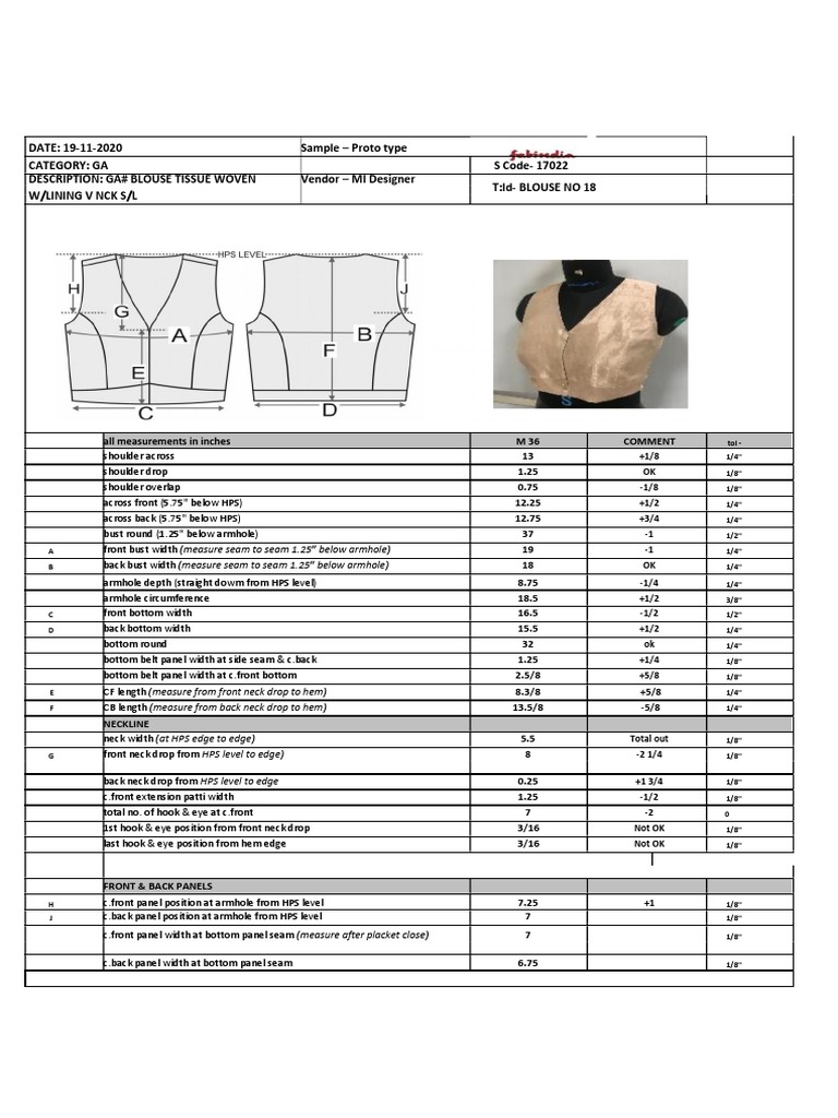 Blouse Proto Sample Quality Eavluation Report | PDF