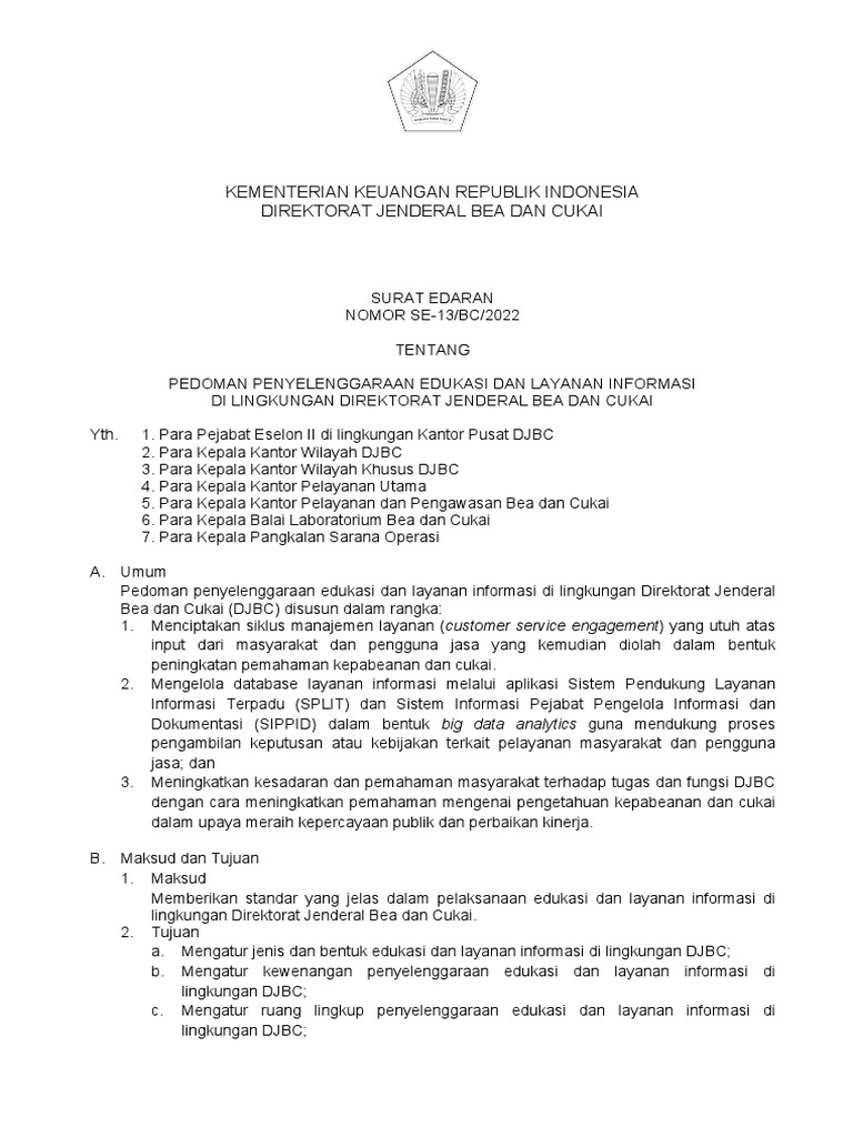 Pedoman Edukasi dan Layanan DJBC | PDF