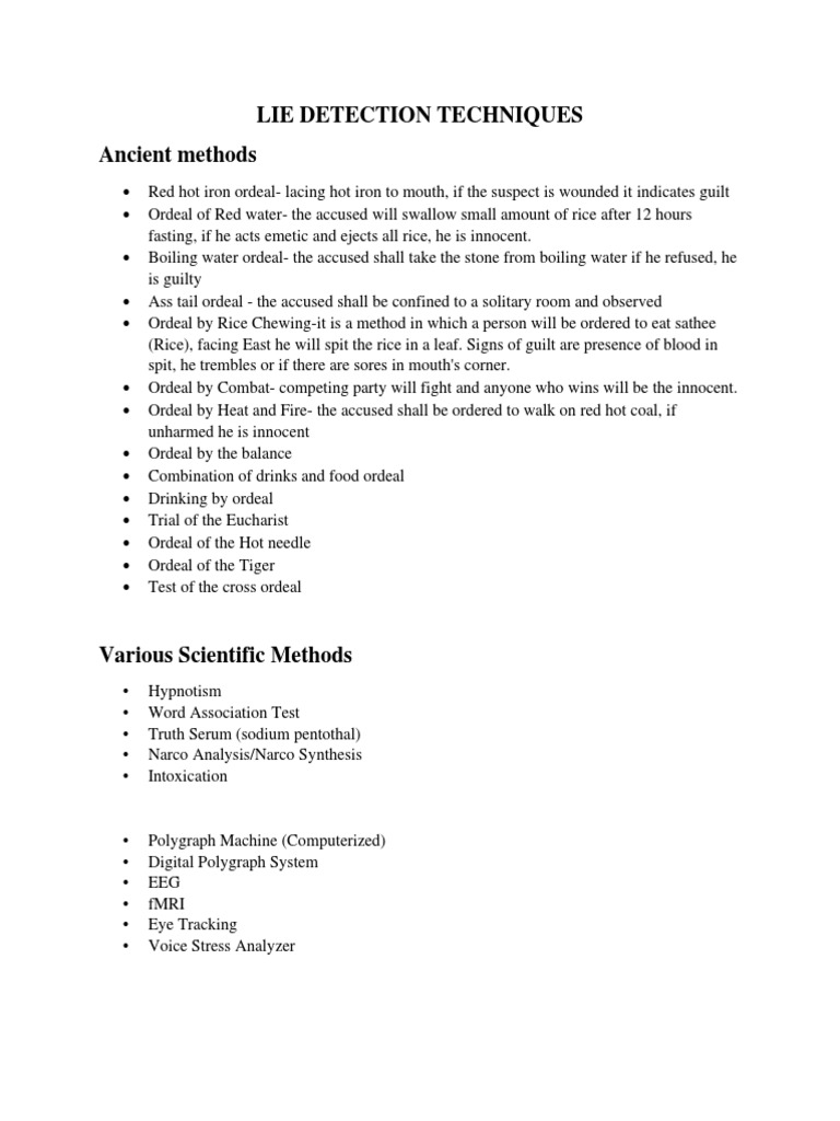 Lie Detection Techniques | PDF | Polygraph | Nonverbal Communication