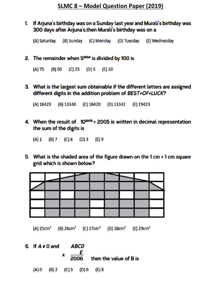 SLMC-8-Model-Quetion-Paper-English | PDF