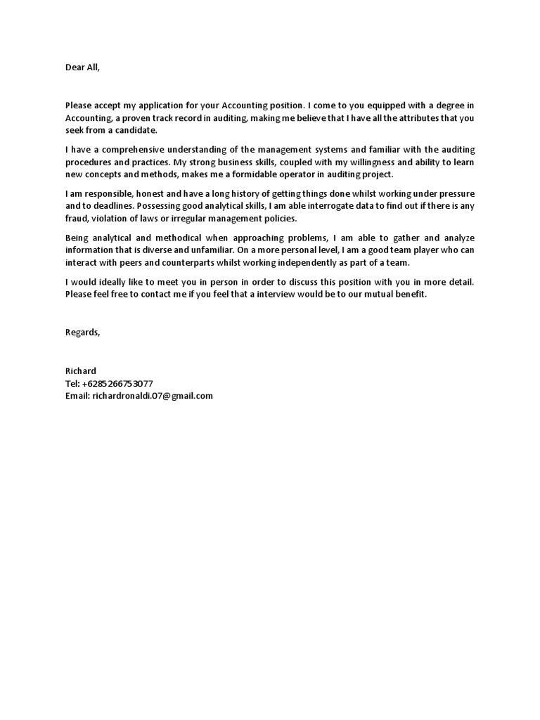 Cover Letter Richard Ronaldi PDF | PDF