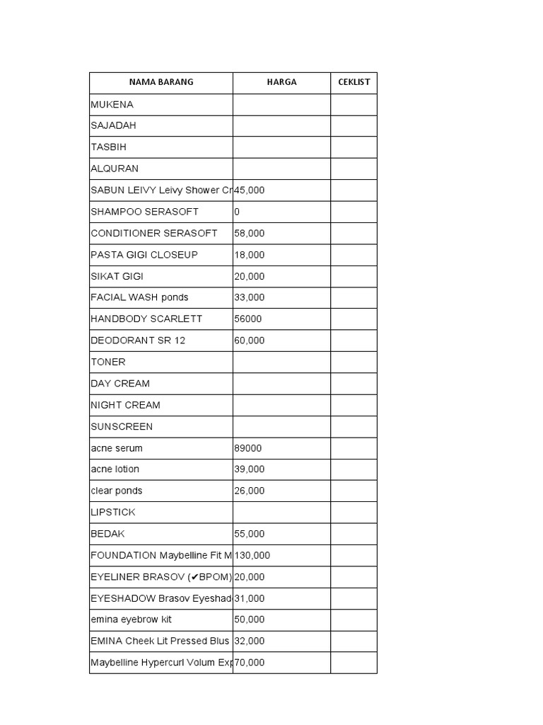 List Seserahan Harga | PDF