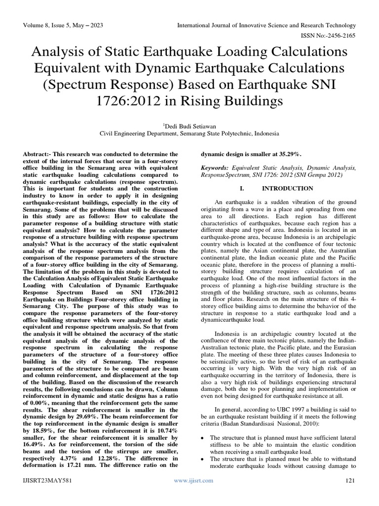 Analysis of Static Earthquake Loading Calculations Equivalent With Dynamic Earthquake ...