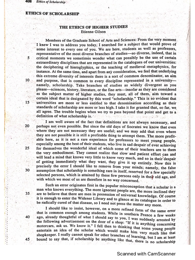 Etienne Gilson The Ethics of Higher Studies | PDF